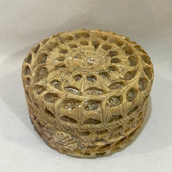 Accents | Vintage Carved Stone Rosette Pattern Trinket Box With Lid 35 ...